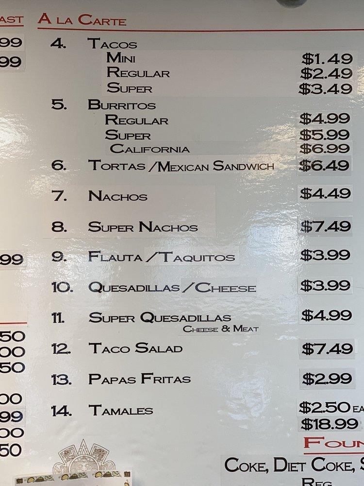 Menu at Azteca Grill & Bakery, Fallon