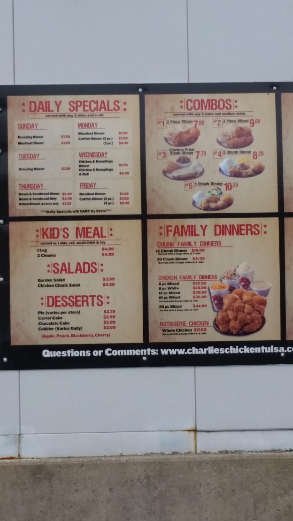 Menu at Charlie's Chicken on Sheridan desserts, Tulsa, S Sheridan Rd
