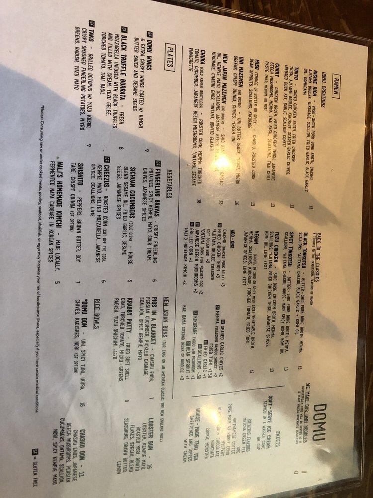 Menu at DOMU pub & bar, Orlando, 3201 Corrine Dr Suite 100