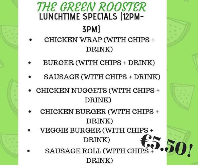 Menu at The Green Rooster fast food, Tralee