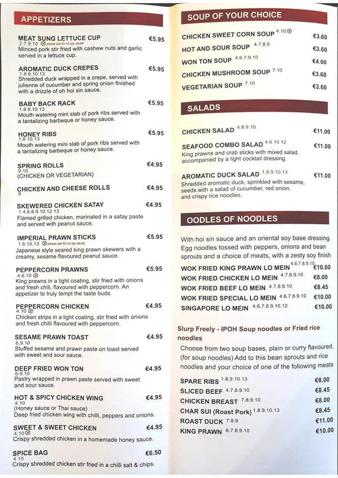 Menu at IPOH Restaurant, Gorey