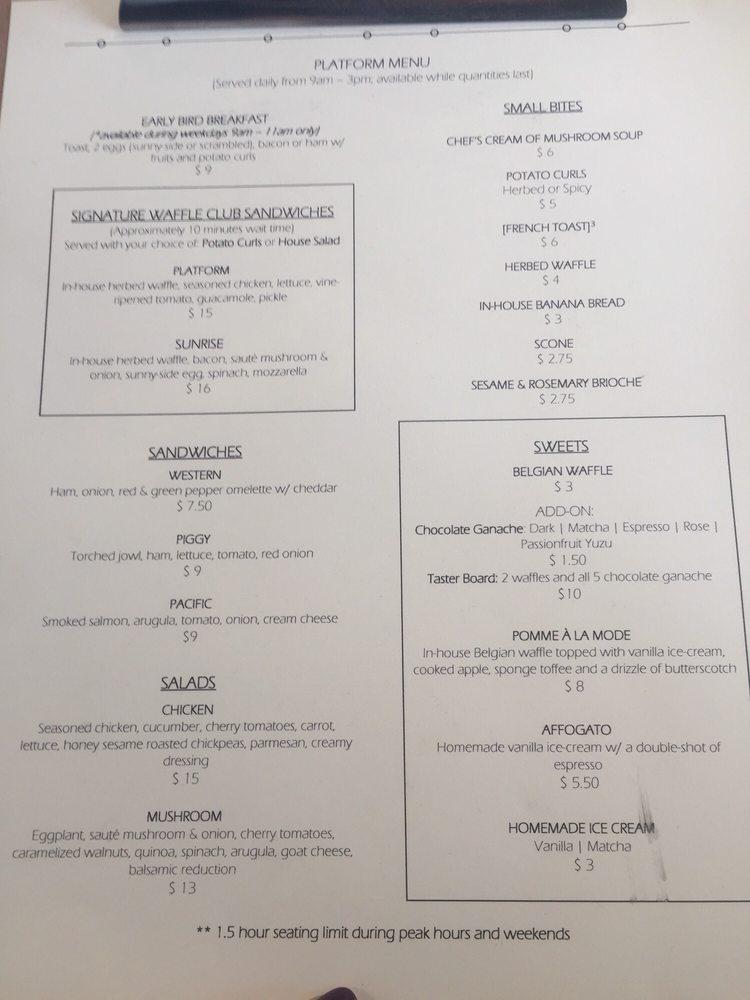 Menu at Platform Espresso Bar, Markham