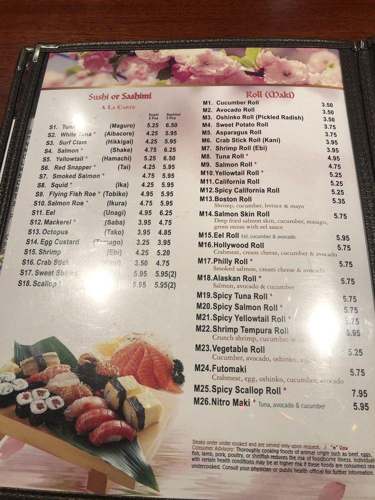 Menu at Sakura Hibachi restaurant, Nitro