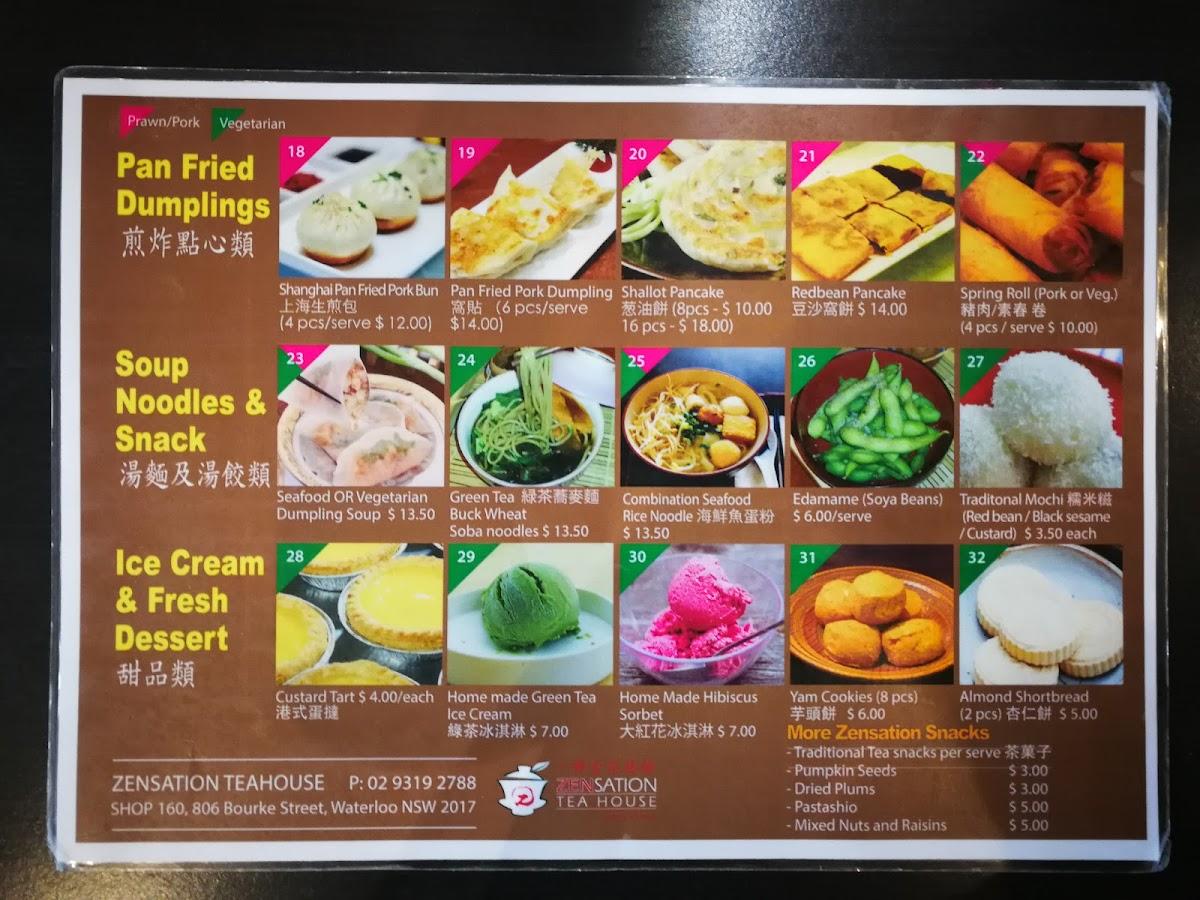 Menu at Zensation Tea House restaurant, Waterloo