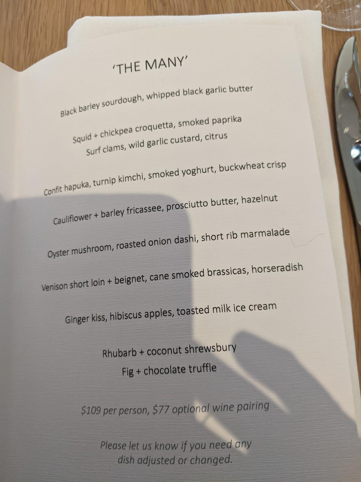 Menu at Arbour Restaurant, Blenheim