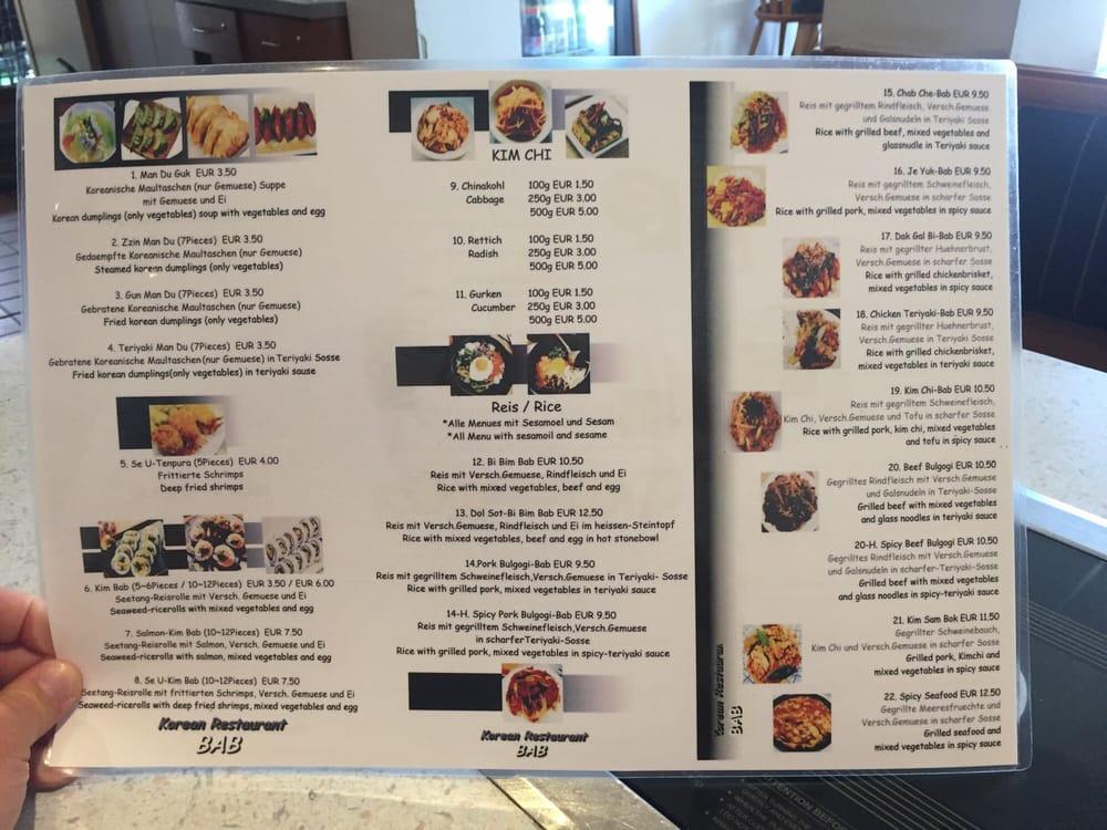 Menu at BAB Korean Restaurant, Grafenwöhr