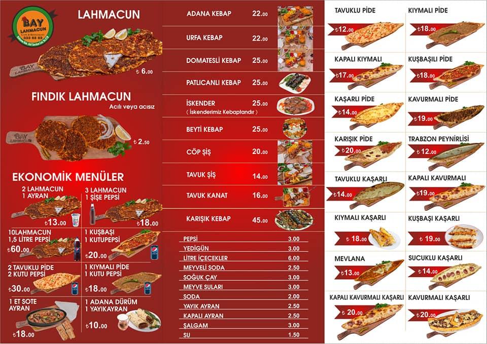 Menu at Bay Lahmacun, Trabzon