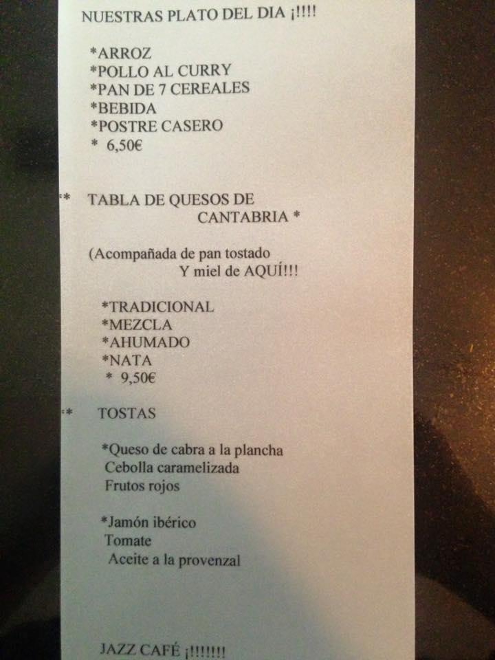 Menu at Cafeteria Jazz, Torrelavega