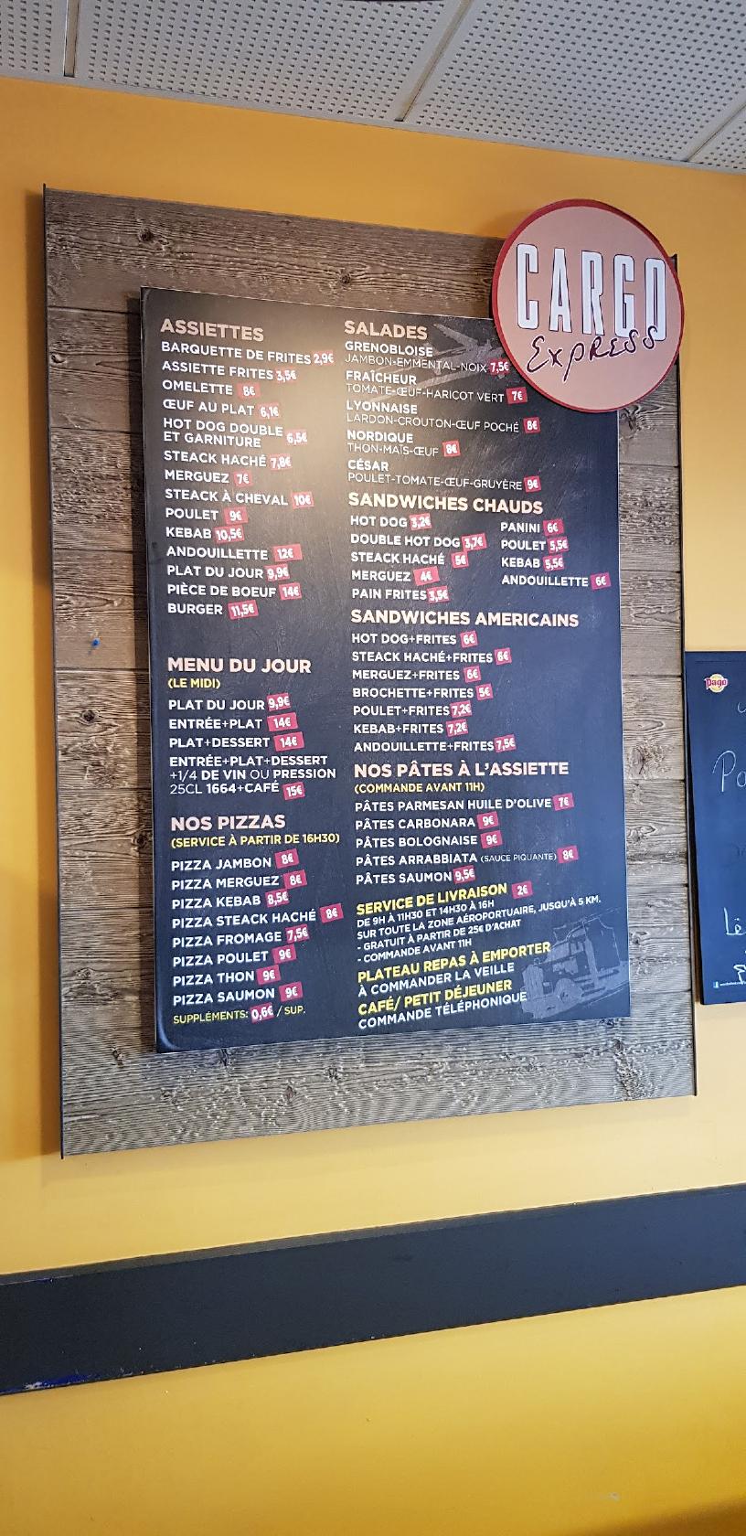 Menu at Cargo Express restaurant, Colombier-Saugnieu