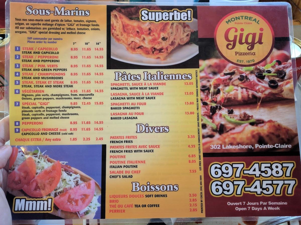 Menu au Gigi Pizzeria, Pointe-Claire