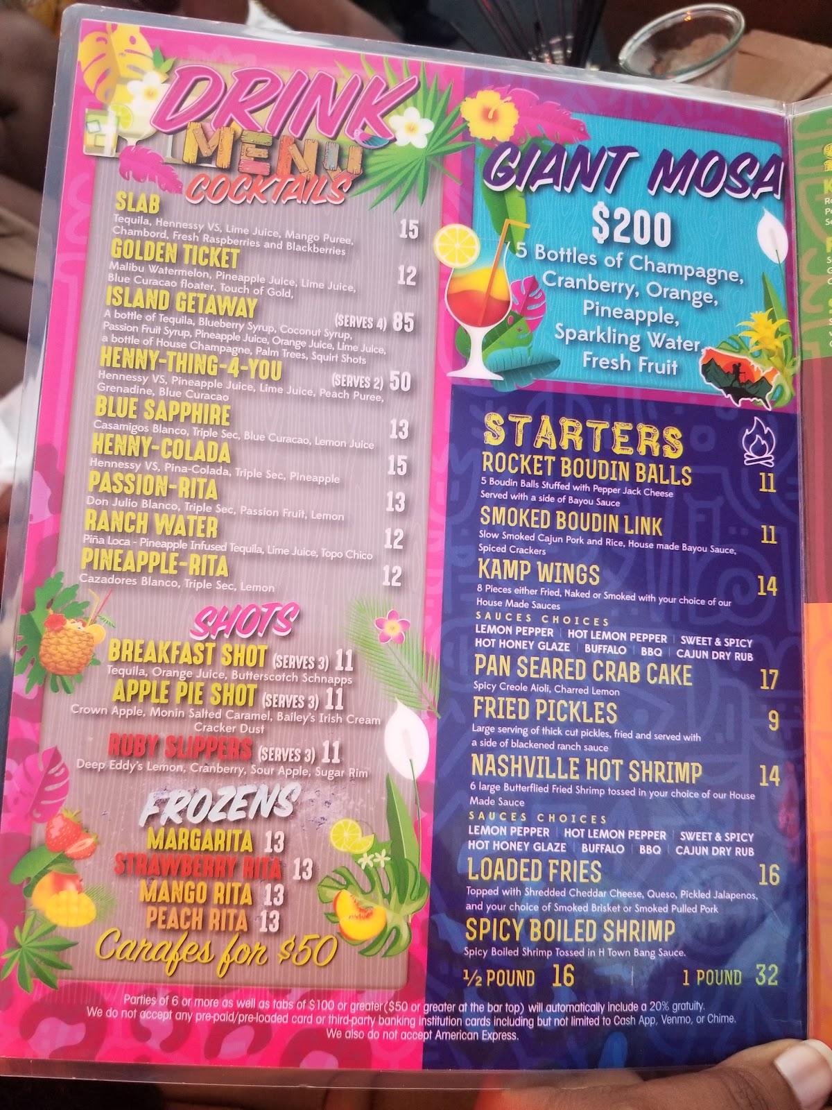 Menu at Kamp pub & bar, Houston