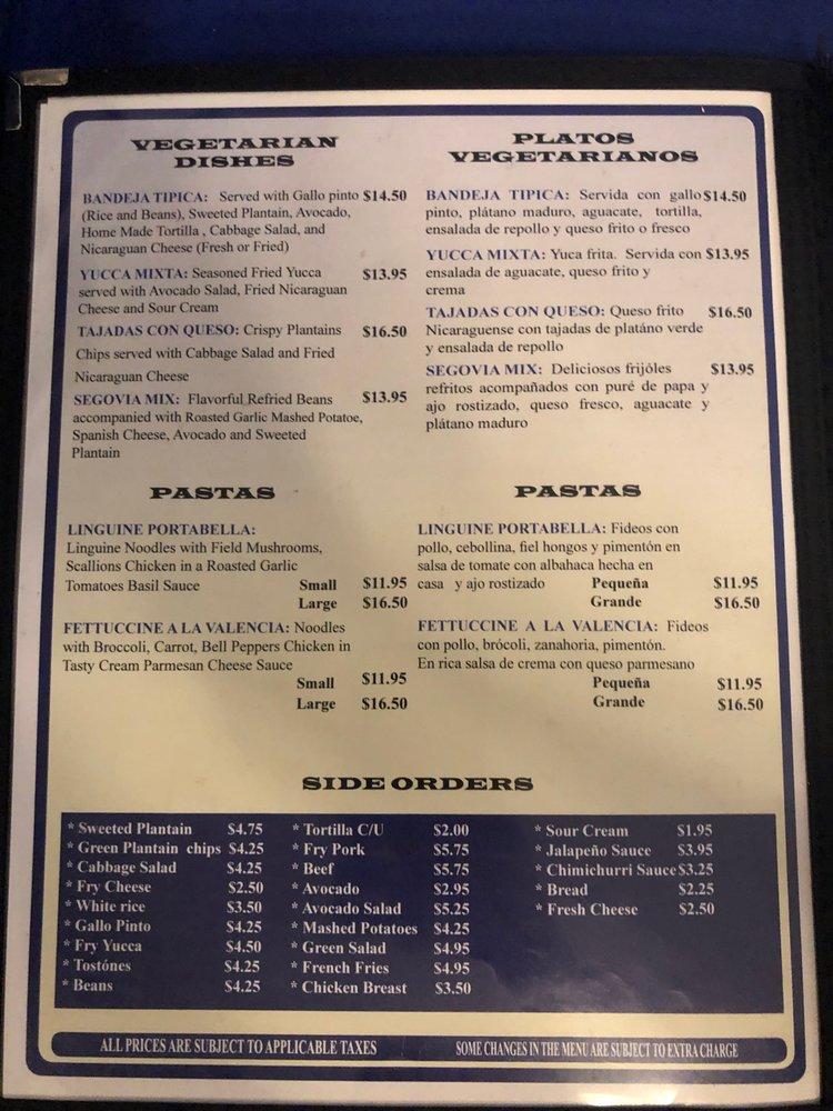Carta del restaurante La Bella Managua, Toronto