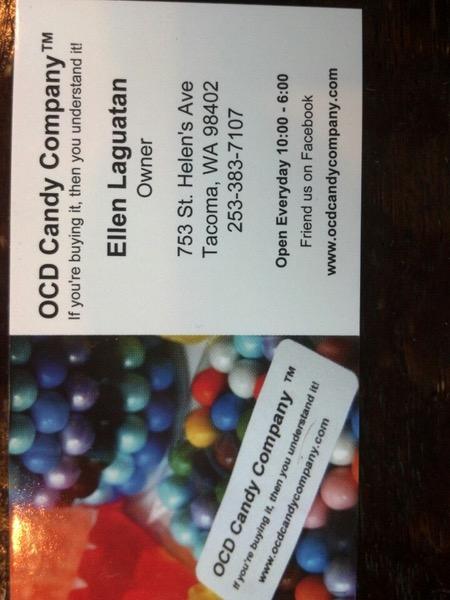 Menu at OCD Candy Company, Tacoma