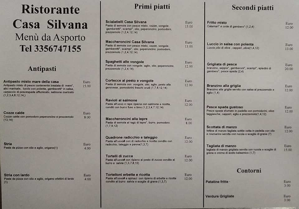 Speisekarte von Trattoria Casa Silvana restaurant, Italien