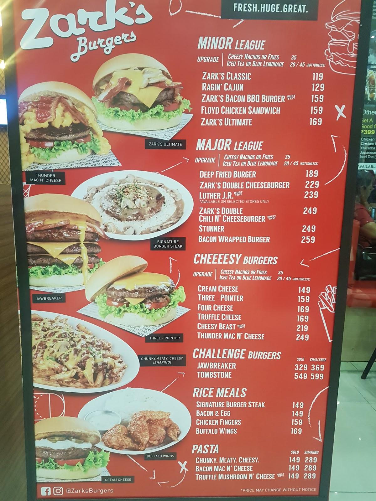 Menu at Zark’s Burgers - SM City Cabanatuan restaurant, Cabanatuan City
