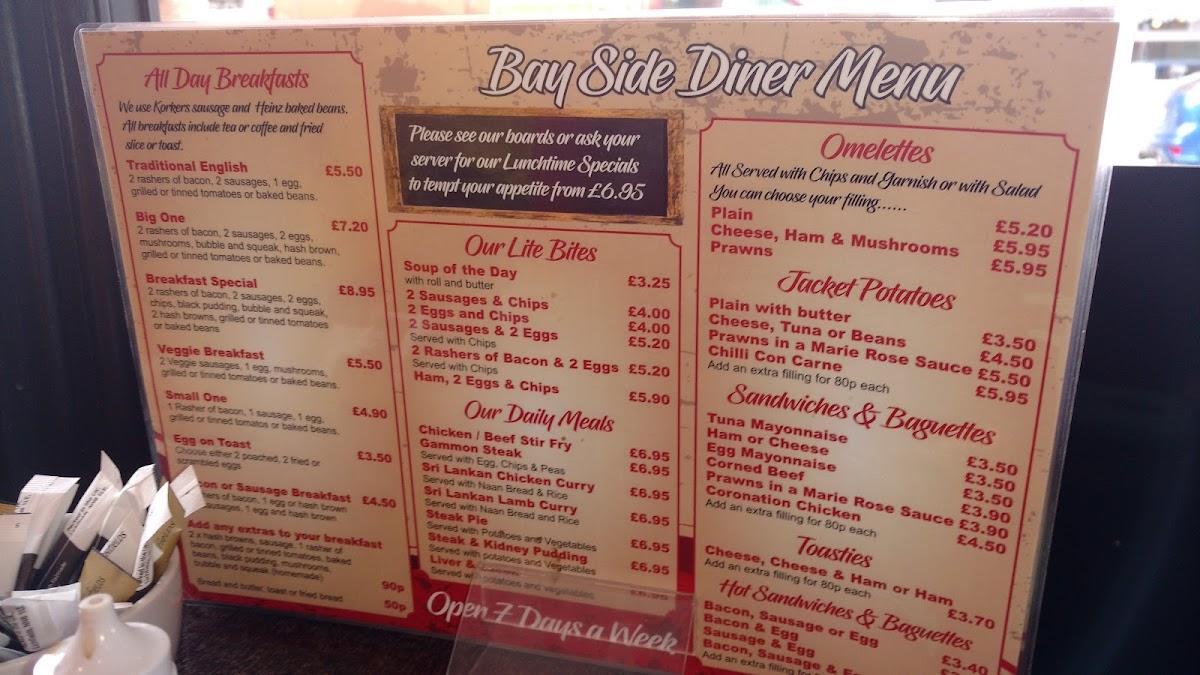 Menu at Bay Side Diner restaurant, Pevensey