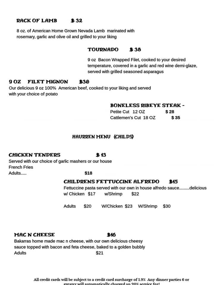 Menu at Closed restaurant, Winnemucca
