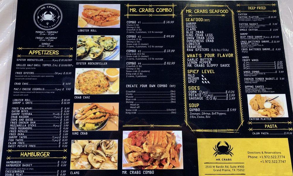 Menu at MR. Crab pub & bar, Grand Prairie