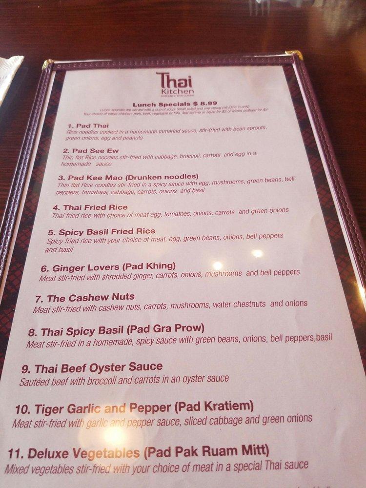 Menu at Thai Kitchen Restaurant, Fishers, Allisonville Rd