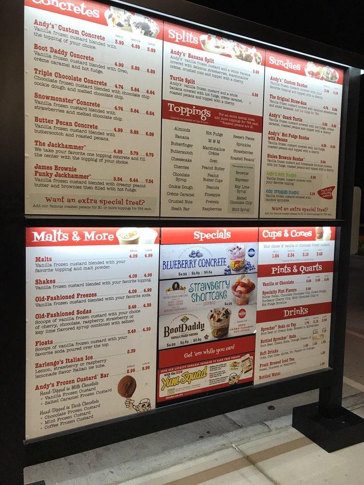 Menu at Andy's Frozen Custard desserts, Carrollton