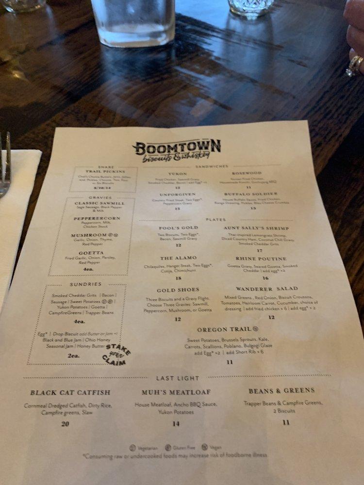 Menu at Boomtown Biscuits & Whiskey pub & bar, Union