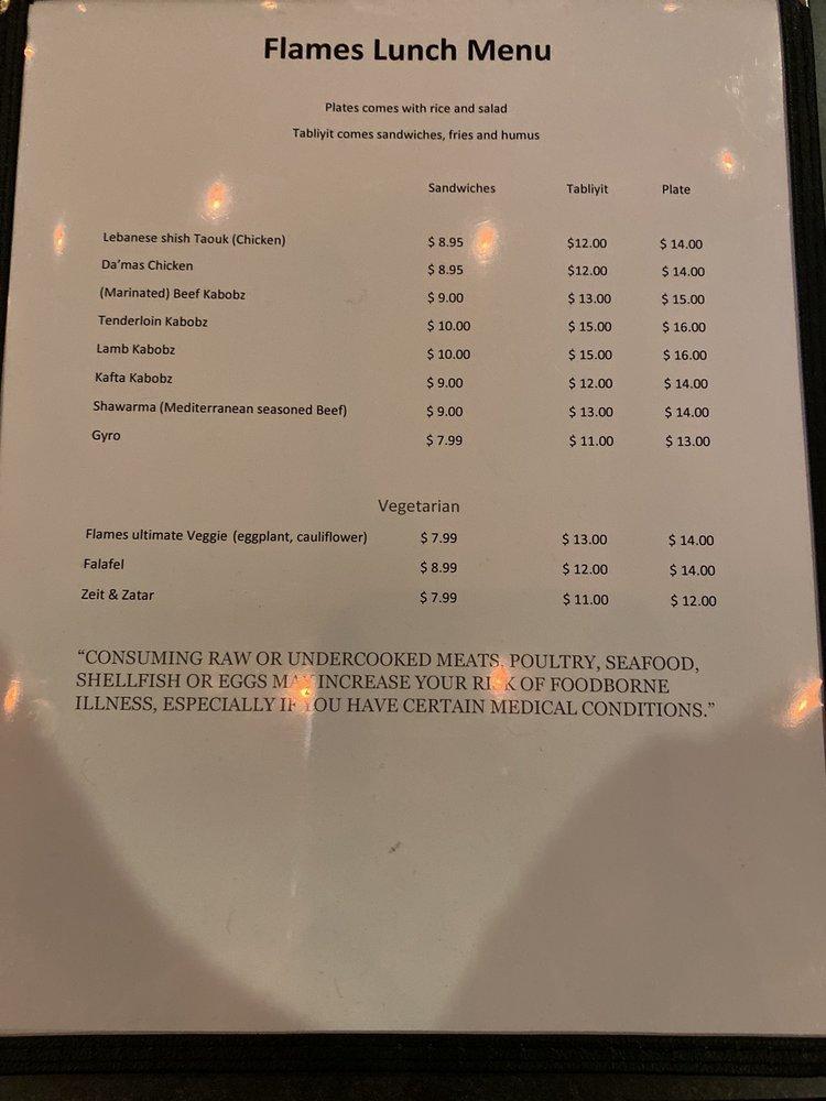 Menu at Flames Mediterranean Bar & Grill - Melbourne, Melbourne