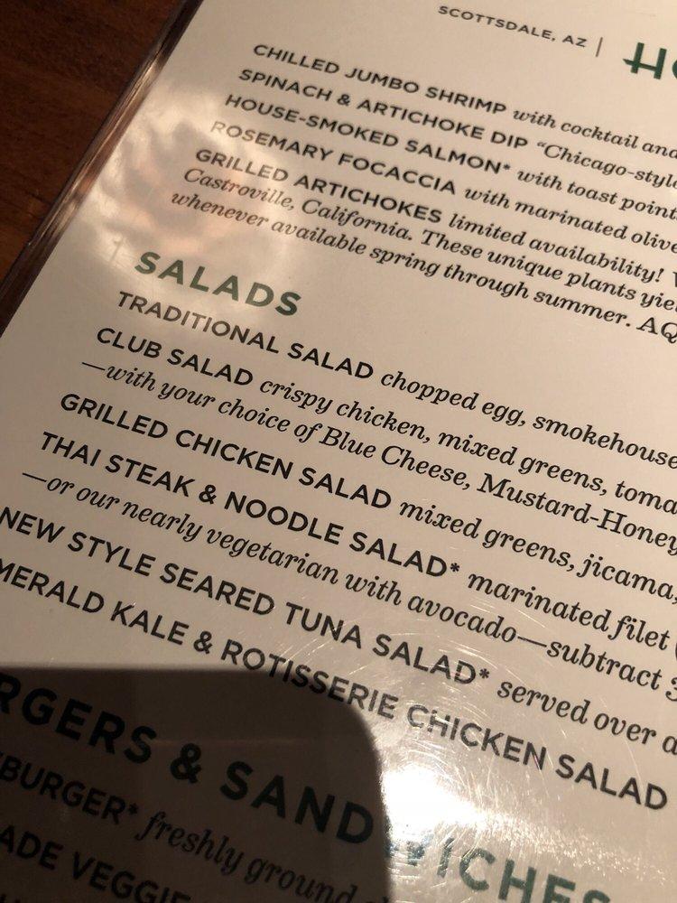 Menu at Houston's steakhouse, Scottsdale