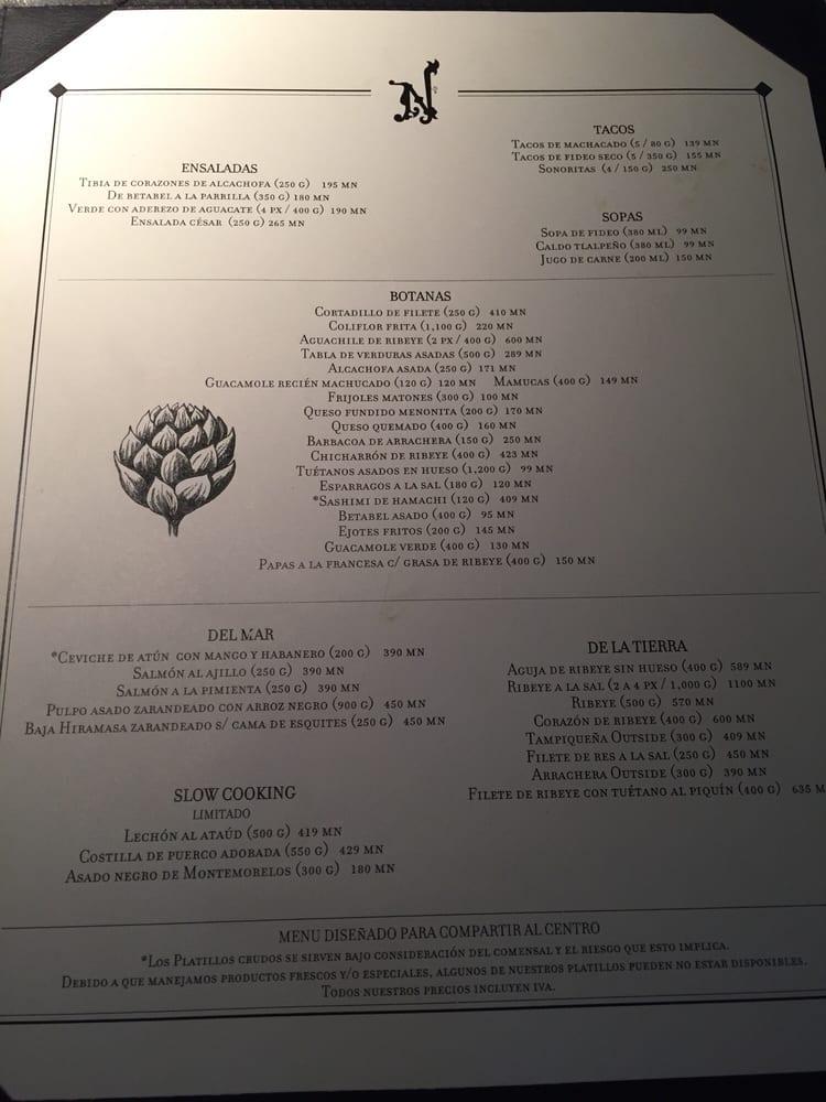Carta del restaurante La Nacional, Monterrey, Nuevo León 1106