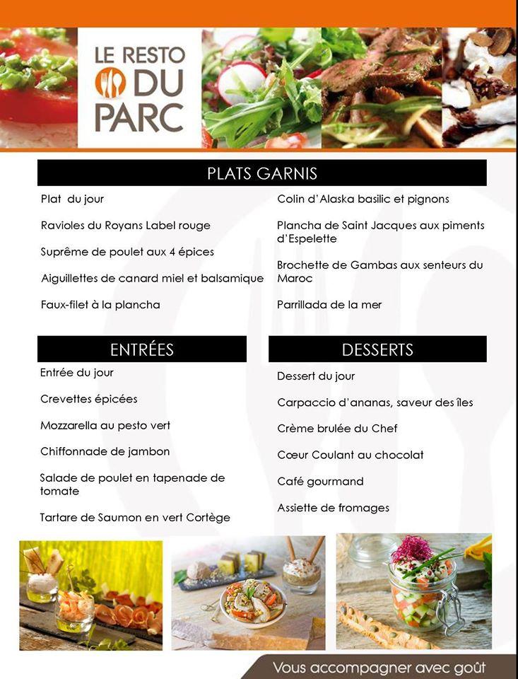 Menu at Le Resto du Parc restaurant, Alixan