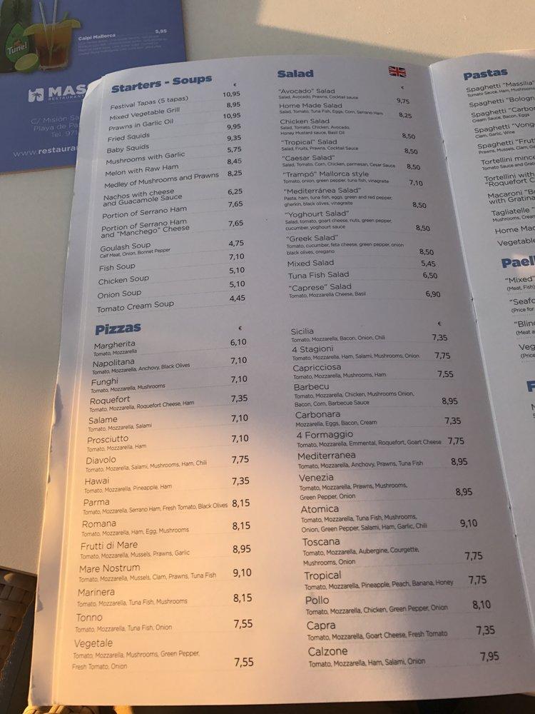 Menu at Massilia pub & bar, Can Pastilla