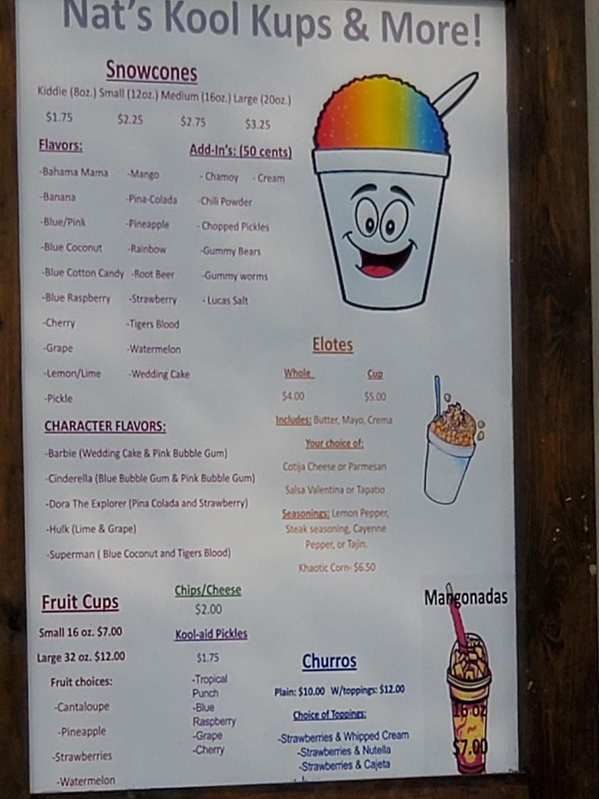 Menu at Nat's Kool Kups & More! desserts, Hearne