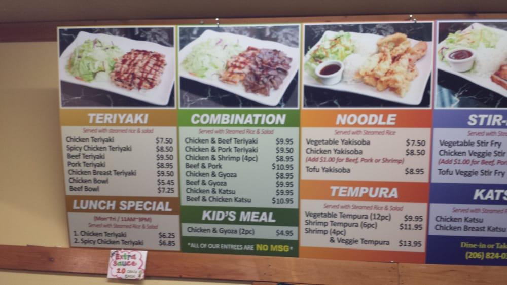 Menu at New Tokyo Teriyaki restaurant, Des Moines
