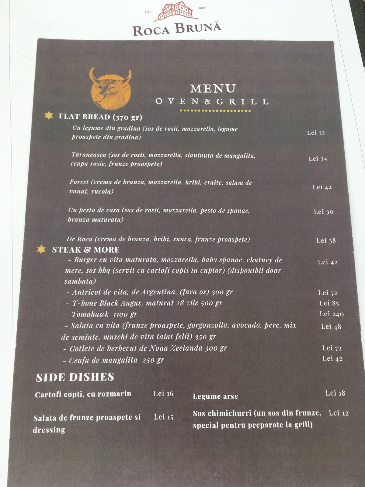 Menu at Roca Brună, Păuliș