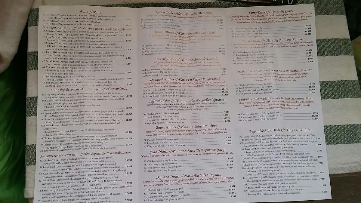 Menu at Taste of India 2 restaurant, Cambrils