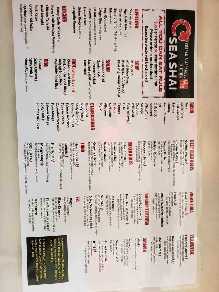 Menu at Sea Shai restaurant, South Hackensack