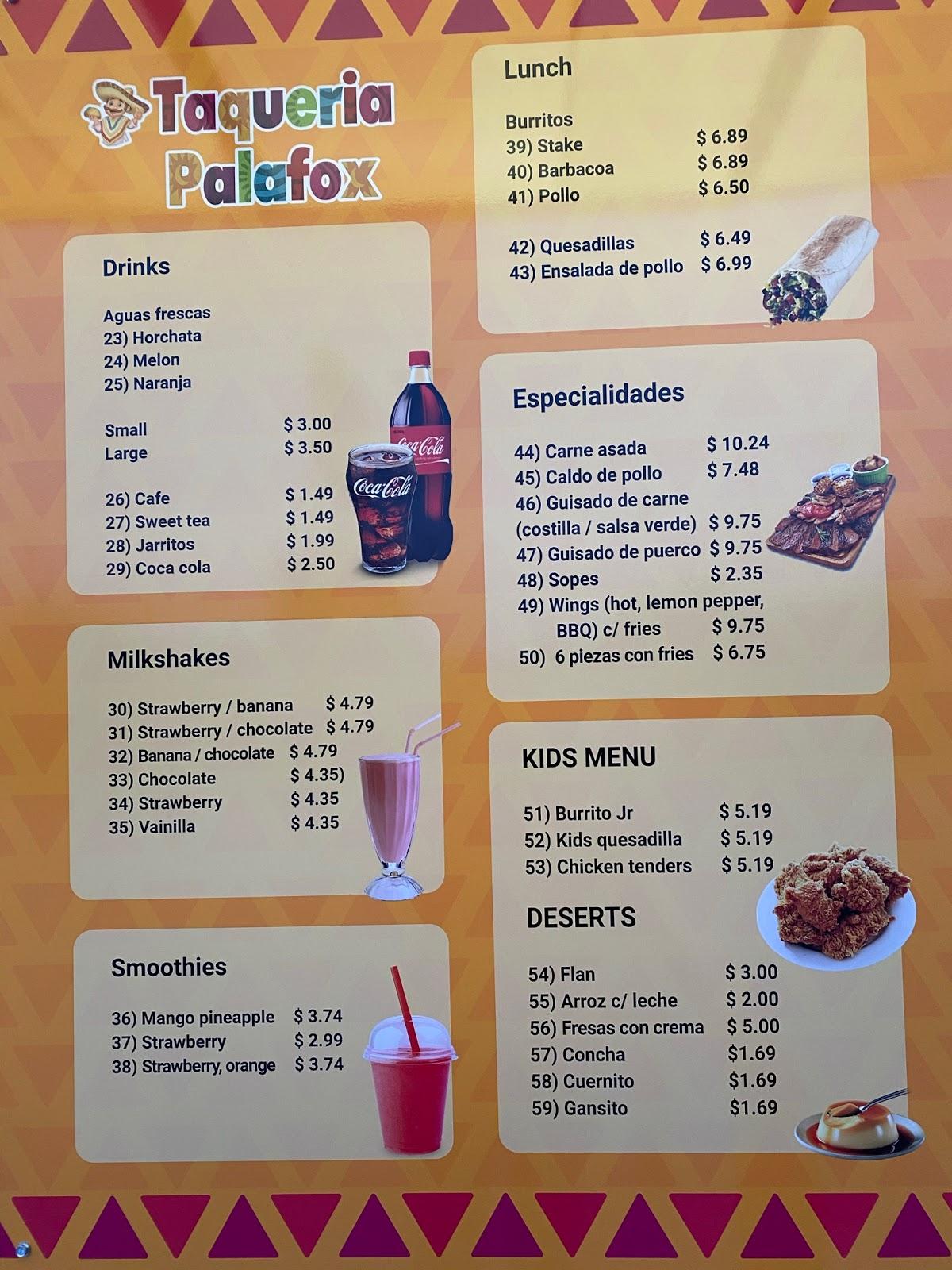 Menu at Taqueria Palafox restaurant, Forest Park