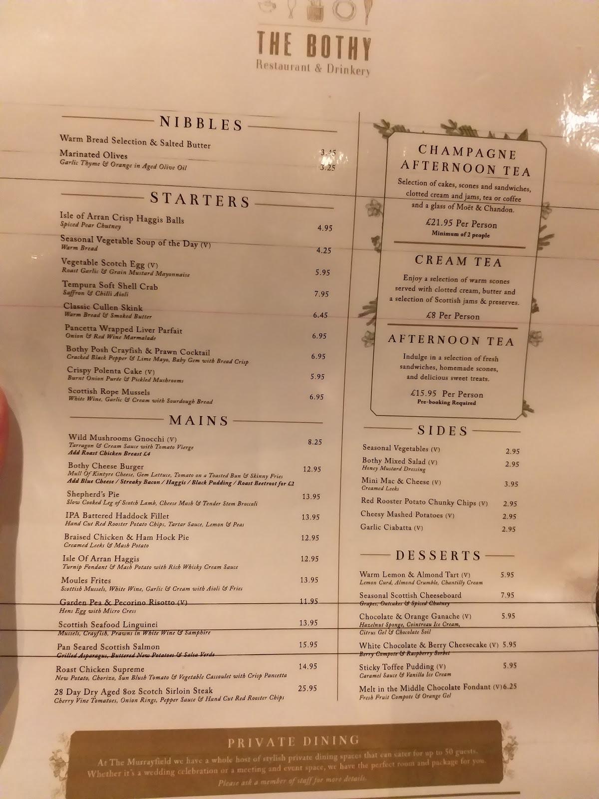 Menu at The Bothy Murrayfield pub & bar, Edinburgh, 18 Corstorphine Rd