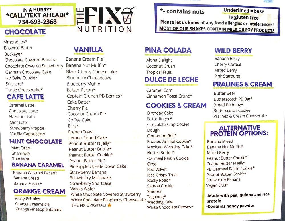 Menu at The Fix Nutrition pub & bar, Westland