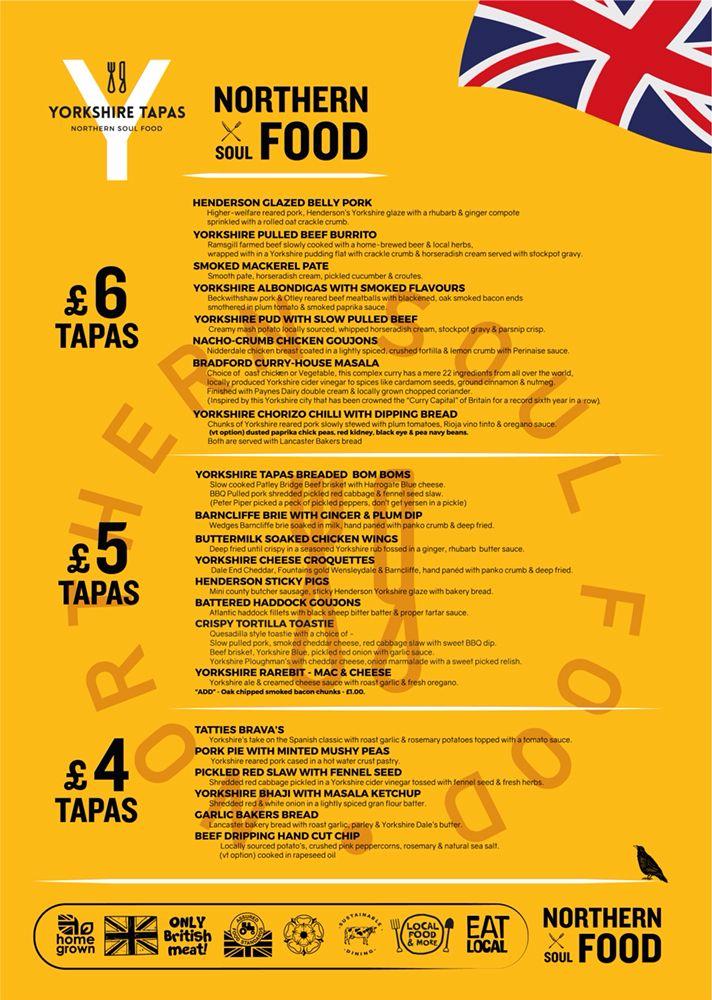 Menu at YORKSHIRE TAPAS @ THE BLUES BAR, Harrogate