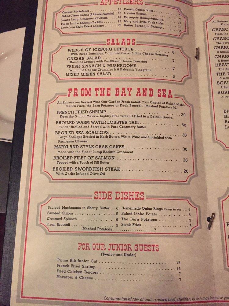 Menu at Aberdeen Barn Steak House, Charlottesville