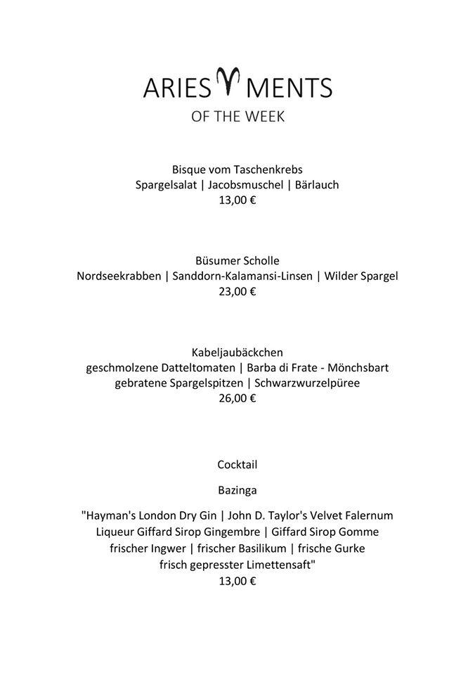 Speisekarte von Aries Restaurant, Leipzig
