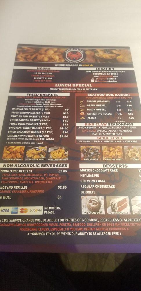 Menu at King Claw - Juicy Seafood & Bar, Columbus