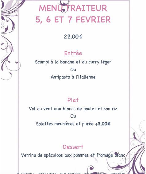 Menu au Le Mistral, Philippeville