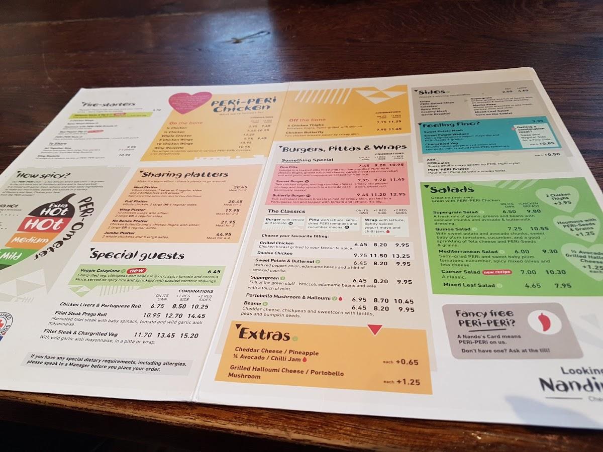 Menu at Nando's Sheffield - Valley Centertainment fast food, Sheffield ...