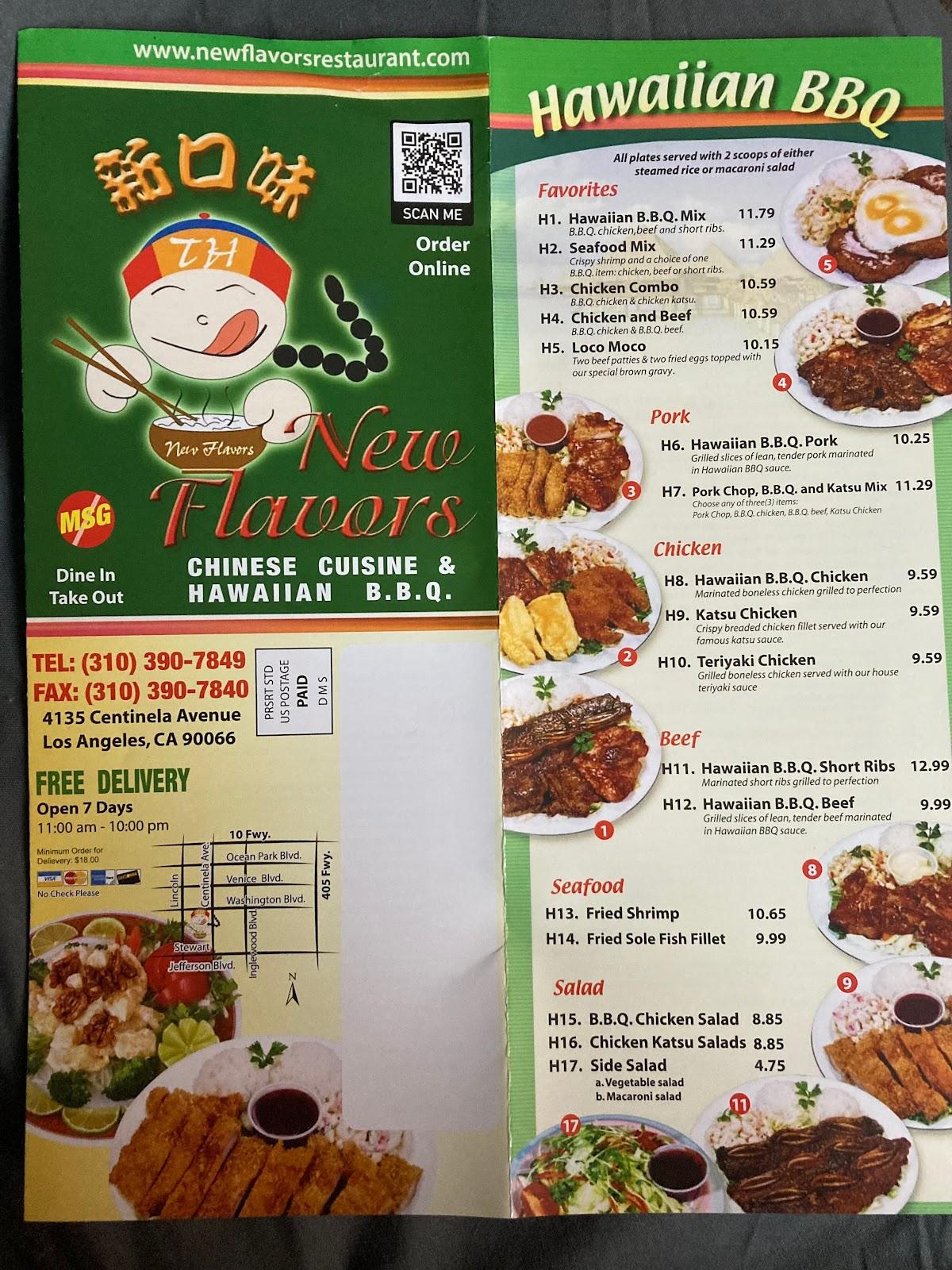 Menu at New Flavors restaurant, Los Angeles