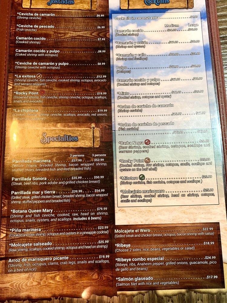Menu at Rocky Point Seafood Restaurant, Gilbert
