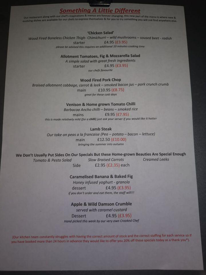 Menu at The Crooked House pub & bar, Dudley, Himley Rd