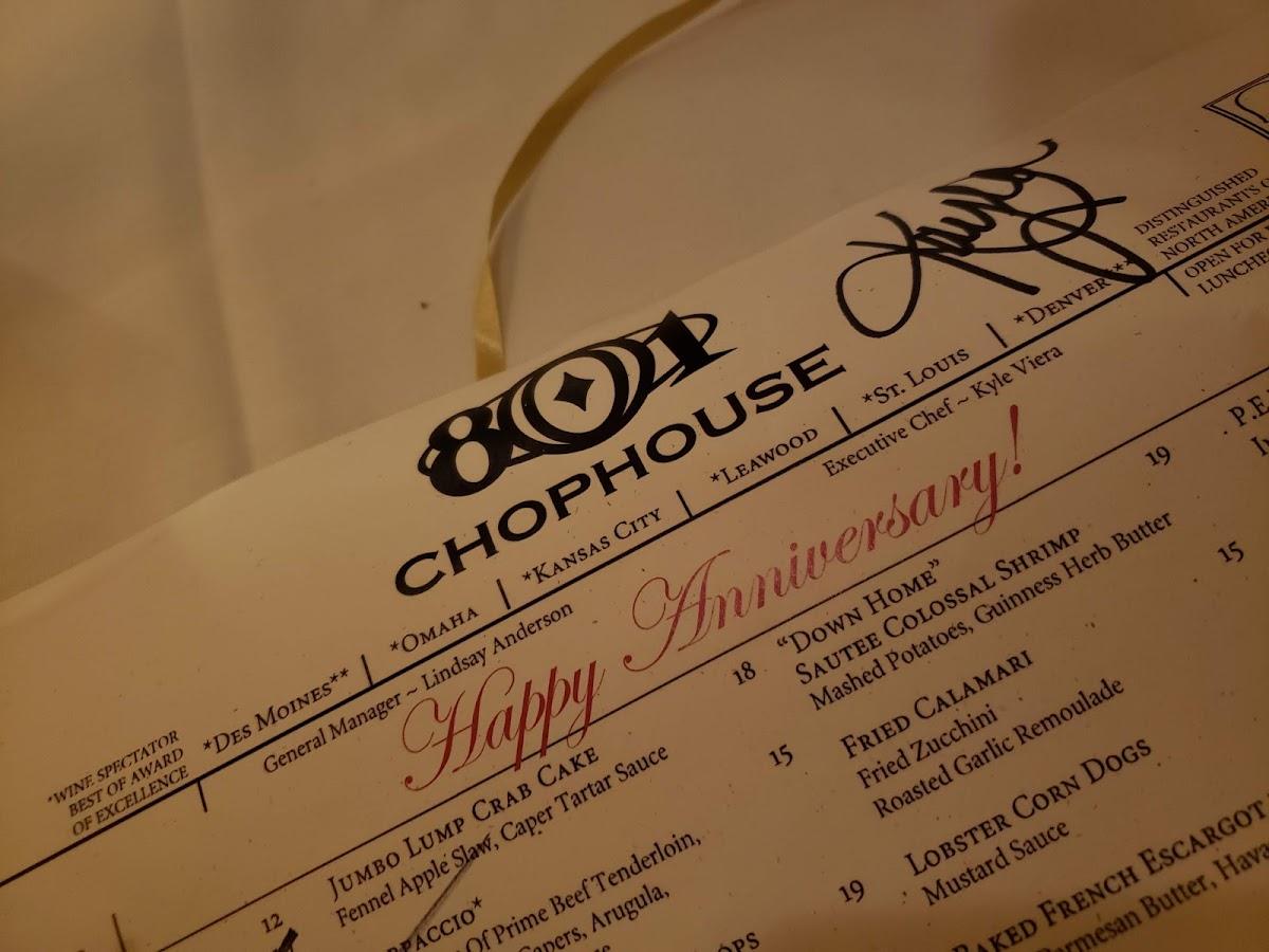 Menu at 801 Chophouse steakhouse, Denver