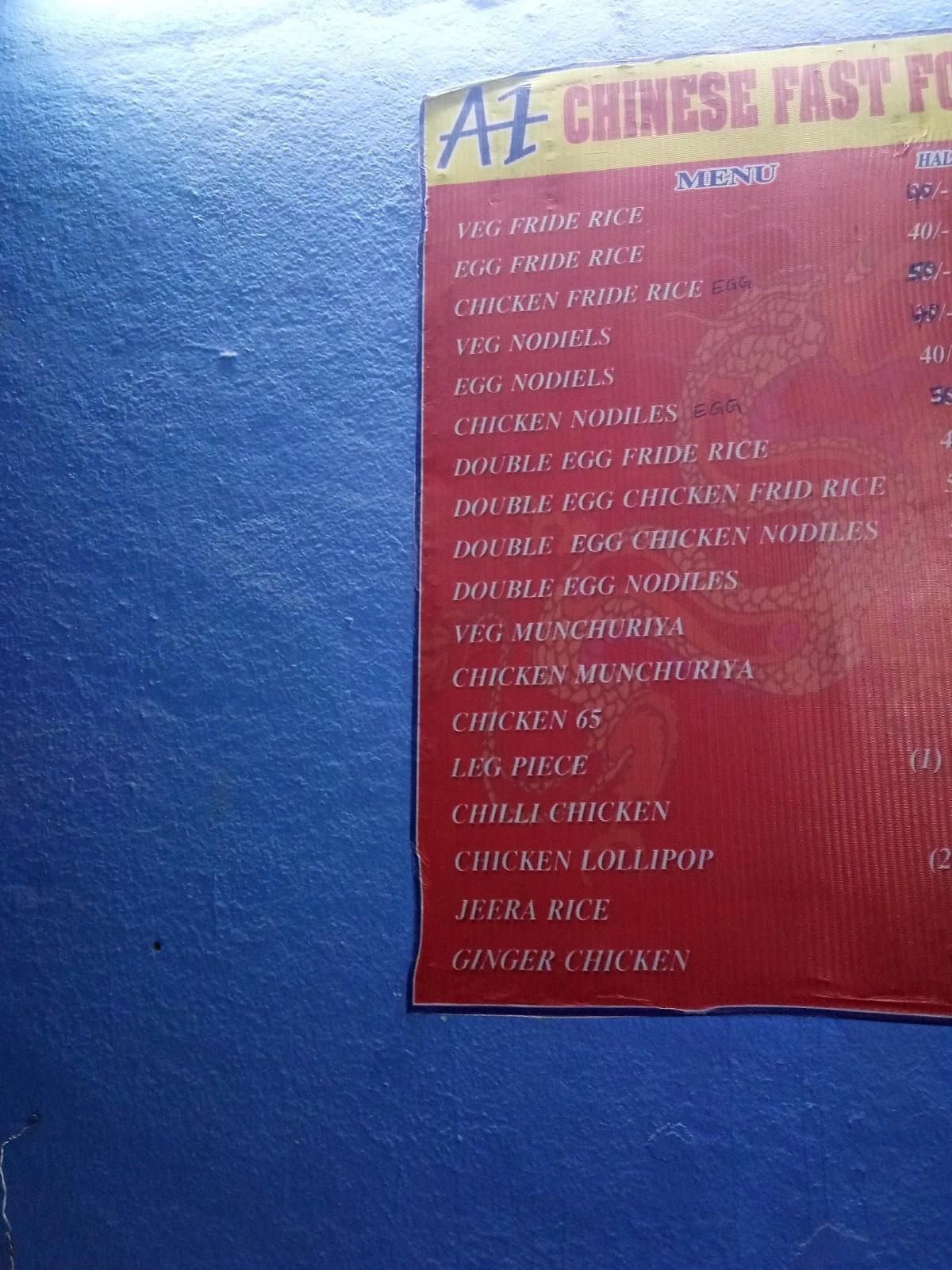 Menu at A1 CHINESE FAST FOOD, Hyderabad, FFV4+Q4F