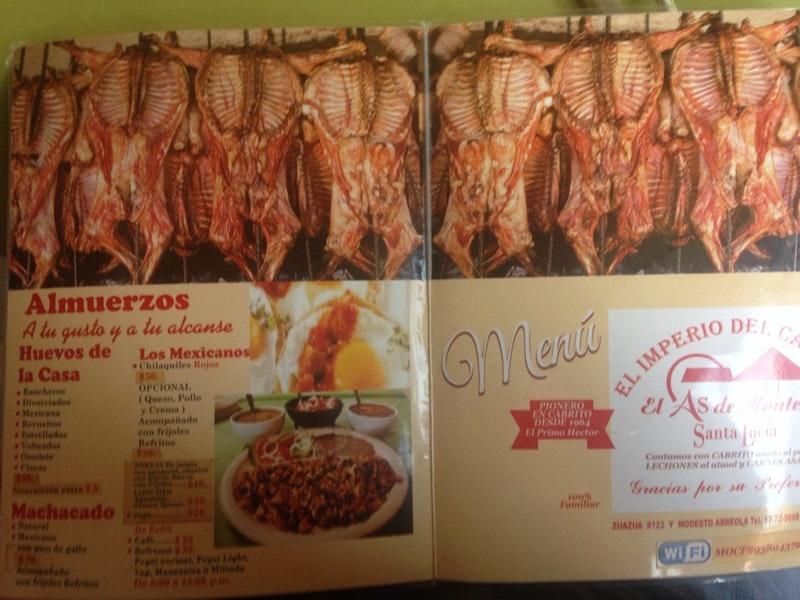 Menu at As del Cabrito restaurant, Monterrey